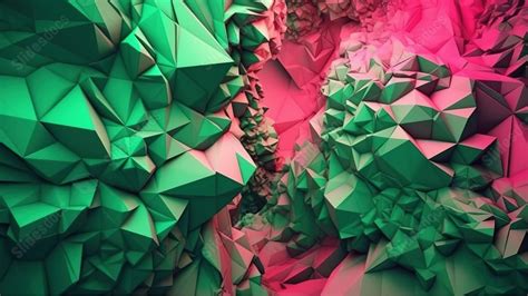Geometric Polygons In Shades Of Pink And Green Rendered In 3d For An