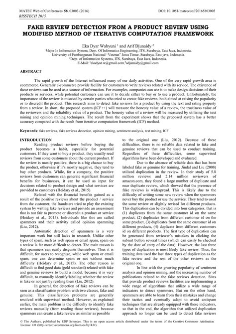 Pdf Fake Review Detection From A Product Review Using Modified Method