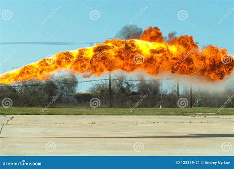 Flamethrower In Action Flamethrower Operational Test Stock Image Image Of Napalm Orange