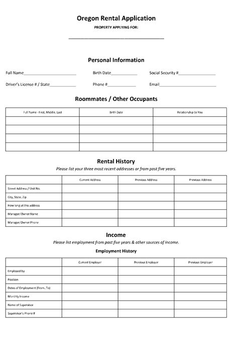 Oregon Rental Lease Agreement Form Free Pdf Template