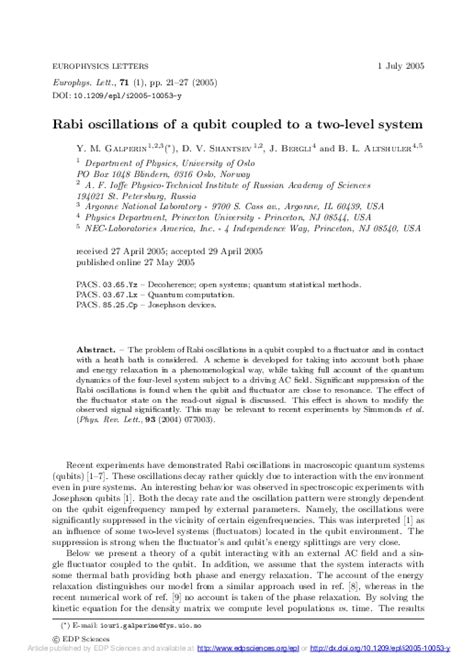 Pdf Rabi Oscillations Of A Qubit Coupled To A Two Level System Yuri