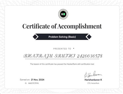 Excited To Share That I Have Successfully Earned The Hackerrank