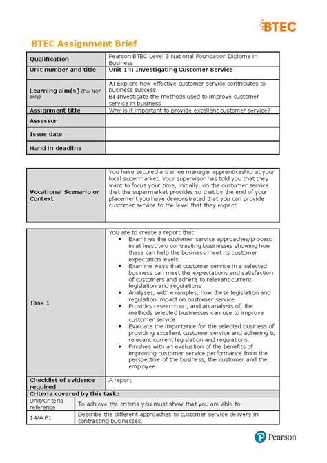 Unit 14 Investigating Customer Service Assignment 1 Report Guide