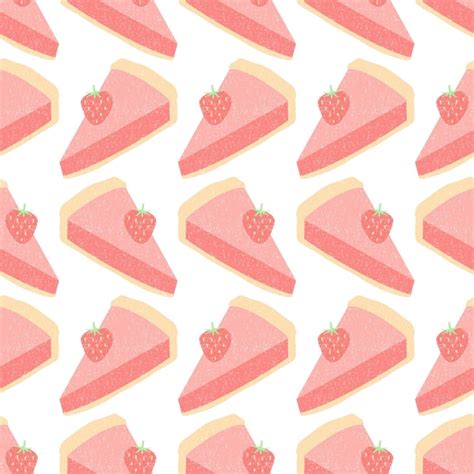패브릭 포장 벽지에 대한 딸기 텍스처와 핑크 달콤한 파이의 원활한 패턴 프리미엄 벡터