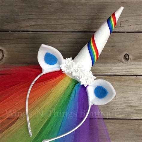 Rainbow Unicorn Headband W Tulle Veil White By Wingsnthings13