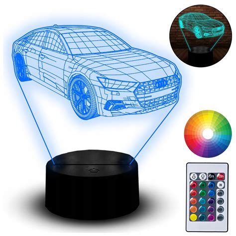 Lampka Nocna LED Statuetka RGB 3D Grawer Samochód Audi Quattro Auto