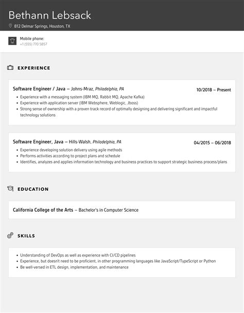Software Engineer Java Resume Samples Velvet Jobs