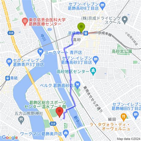 京成高砂駅から奥戸総合スポーツセンター温水プール館へのルートマップ MDATA