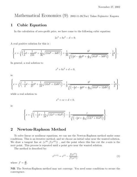 1 Cubic Equation 2 Newton Raphson Method