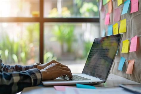 Business Developer Using Kanban Board Framework On Laptop Computer