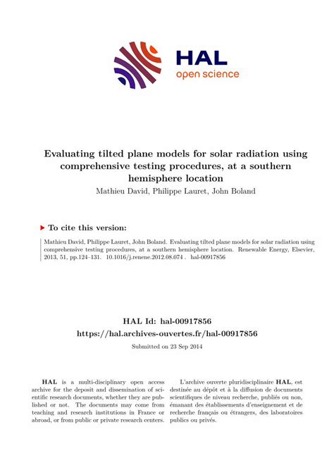 pdf evaluating tilted plane models for solar radiation using