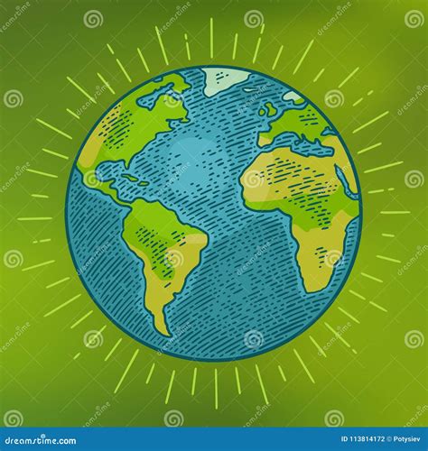 Earth Planet Vector Color Illustration Isolated On Green Mesh Gradient
