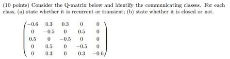 Solved 10 Points Consider The Q Matrix Below And Identify Chegg Com
