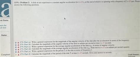 solved 13 froblem 2 a disk at rest experiences a