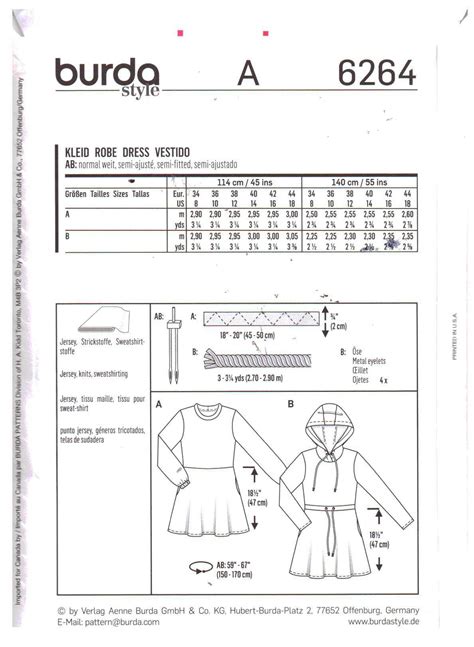 Burda 6264 Dress Size 8 18 Uncut Sewing Pattern