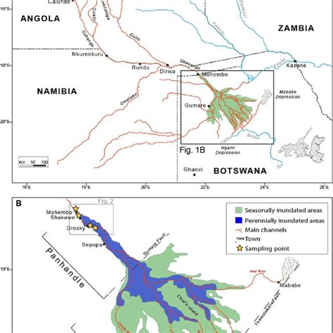 A Map Of The Cubango Okavango River System Showing Rivers Red And