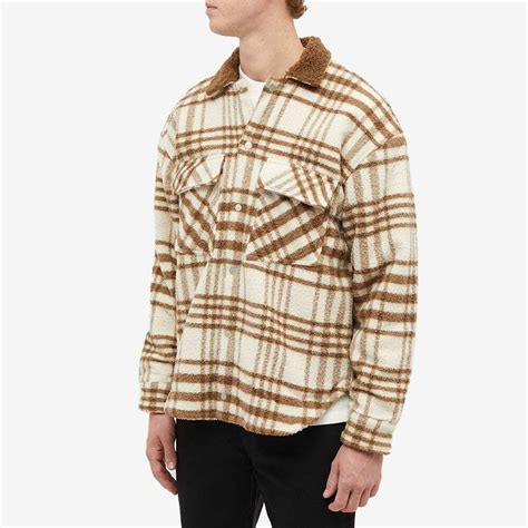 Represent Mens Sherpa Check Shirt Jacket In Brown Bone Represent