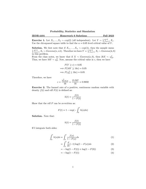 Hw Solutions Solved Probability Statistics And Simulation Ieor