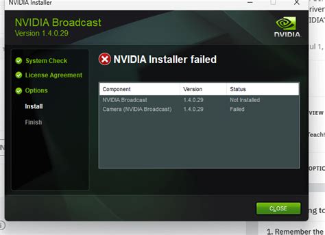 Nvidia Installer Failed Camera Nvidia Broadcast Faile R
