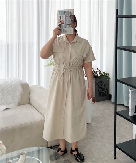 소매롤업 포켓 롱 반팔 셔츠 카라 원피스 에이블리