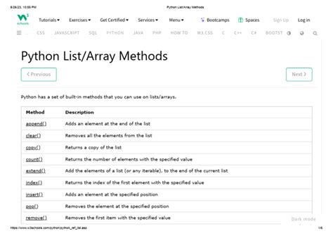 Python Listarray Methods Pdf