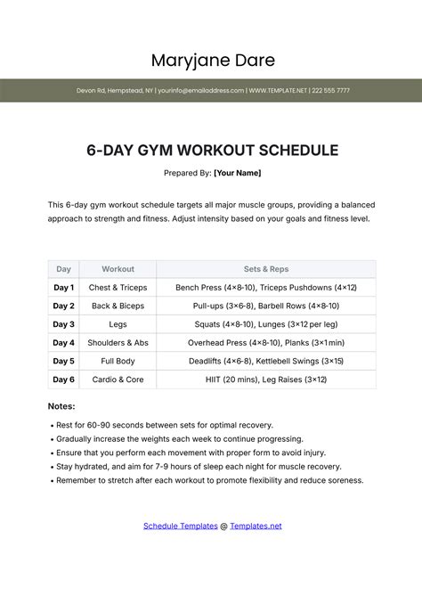 Gym Body Workout Schedule