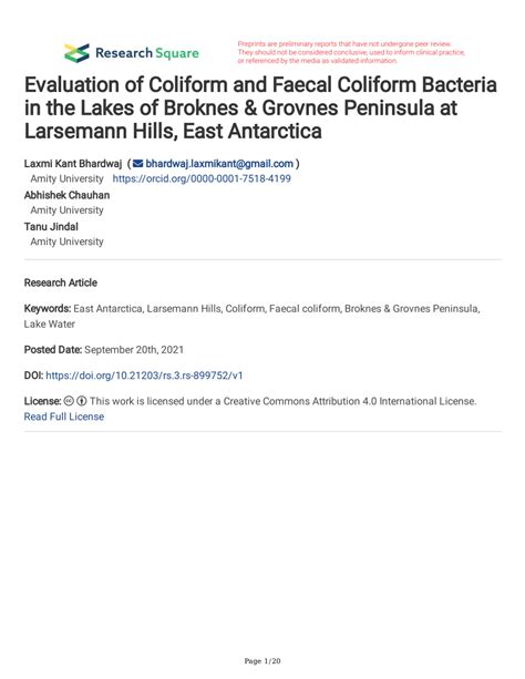 Pdf Evaluation Of Coliform And Faecal Coliform Bacteria In The Lakes