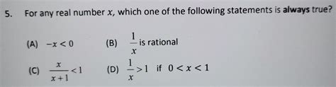 solved 5 for any real number x which one of the following statements