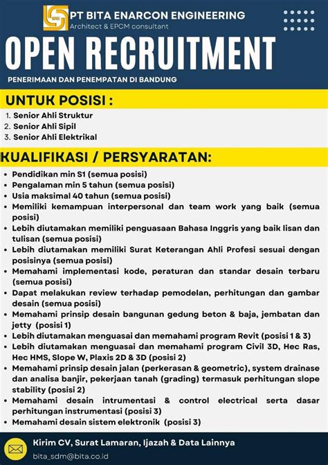 Lowongan Pekerjaan Pt Bita Enarcon Engineering September 2023 Bita Career And Job Information