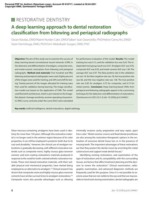 Pdf A Deep Learning Approach To Dental Restoration Classification From Bitewing And Periapical