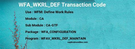 Wfawkrldef Sap Tcode For Wfm Define Work Rules