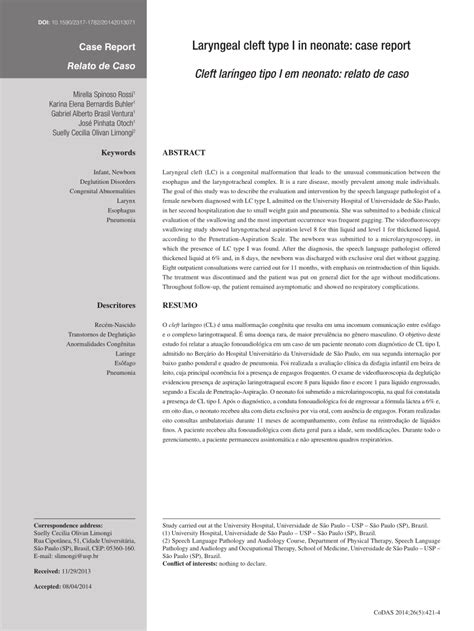 Pdf Laryngeal Cleft Type I In Neonate Case Report