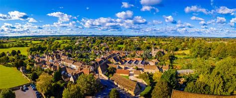 Aerial View Of Medieval Village Of Lacock In Somerset England Stock