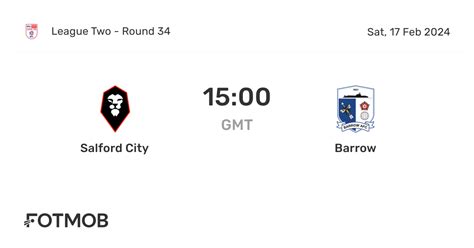 Salford City Vs Barrow Live Score Predicted Lineups And H2h Stats