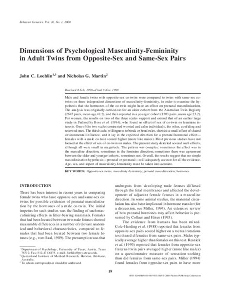 Pdf Dimensions Of Psychological Masculinity Femininity In Adult Twins