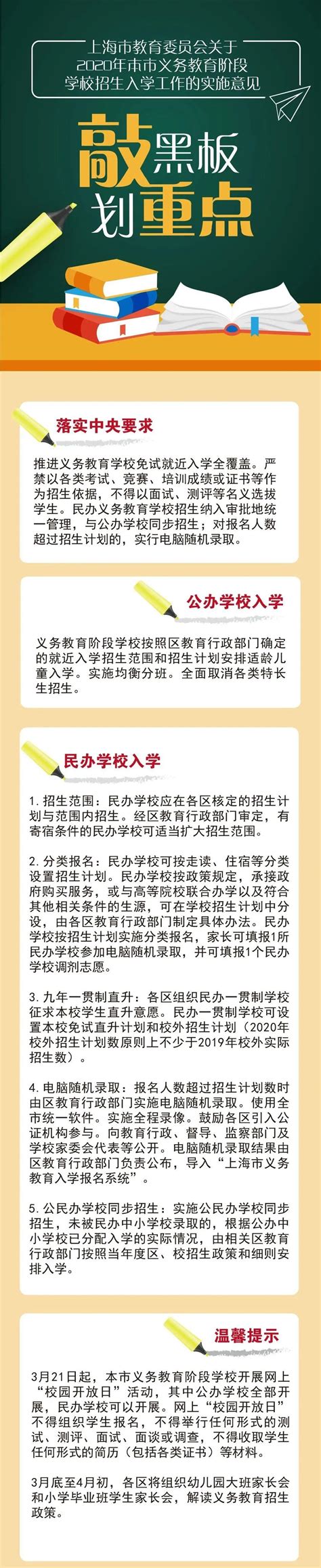 上海2020年义务教育阶段招生入学实施意见公布 诸事要记 日拱一卒