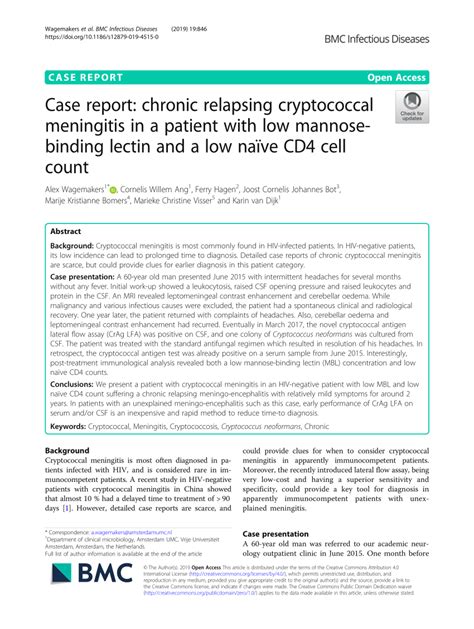 Pdf Case Report Chronic Relapsing Cryptococcal Meningitis In A Patient With Low Mannose
