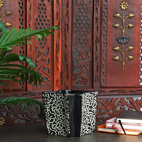India Meets India Ceramic Small Planter Pot Black Decorative Planter