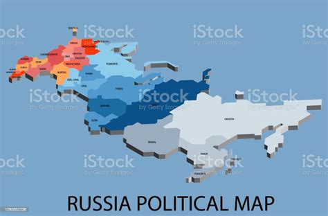 Russia Political Isometric Map Divide By State Colorful Outline