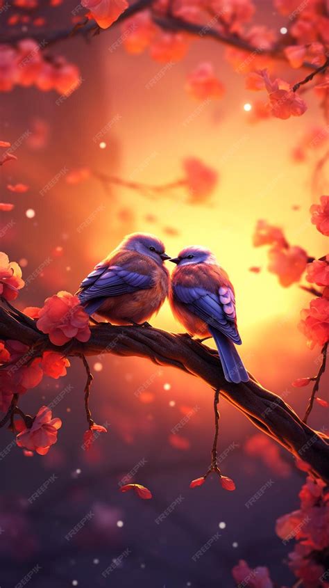 Premium Photo Beautiful Art Of Love Birds On Tree Branch