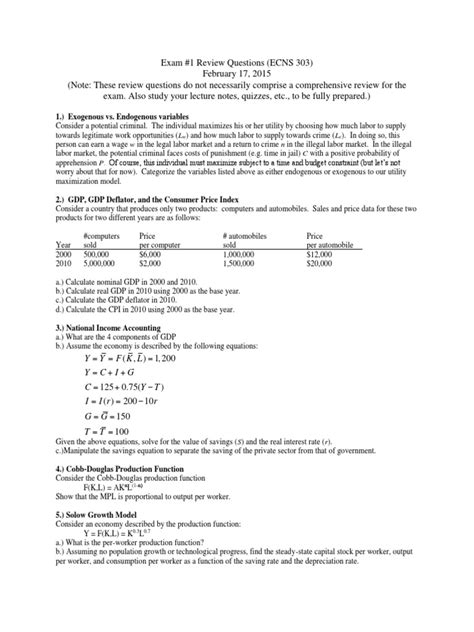 Exam1 Review Questions Pdf Production Function Economic Growth