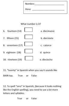 Spanish Numbers Quiz By Erica House Teachers Pay Teachers