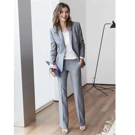 Formal Ladies Suits Light Grey Women Suit Custom Made Business Office