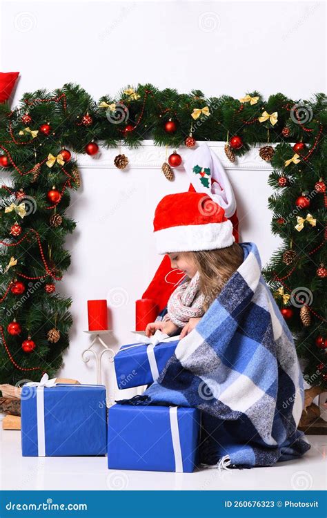 Girl With Curious Face On White Background Miss Santa Stock Image