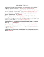CJUS Quiz 1 Docx CJUS CHAPTER 1 QUIZ REVIEW As An Institution Of Social Control Criminal