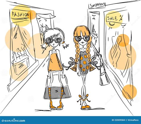 Cartoon Fashionable Girlsvector Stock Vector Illustration Of