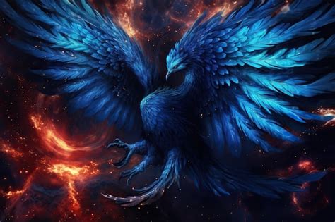 Premium Ai Image Black Bird Phoenix In Deep Space With Blue Veins