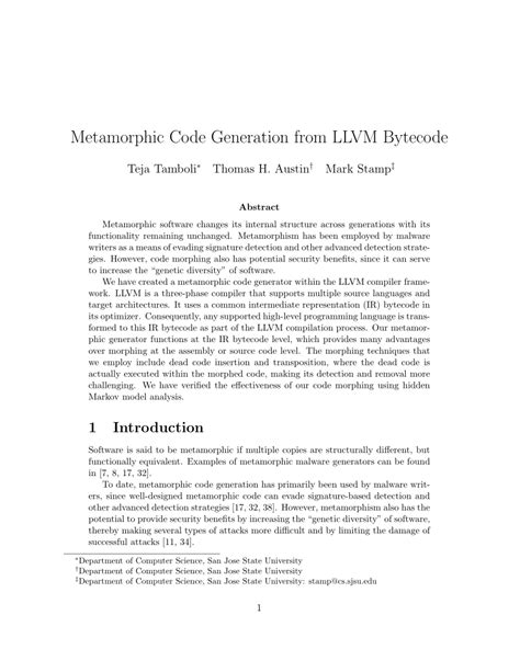 Pdf Metamorphic Code Generation From Llvm Bytecode