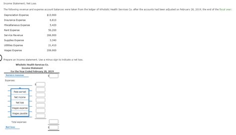 Solved Income Statement Net Loss The Following Revenue And