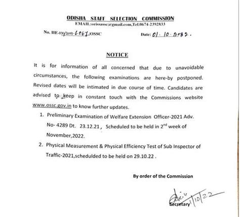 Ossc Exam 2021 Ossc Si Traffic And Weo 2021 Exams Postponed Check